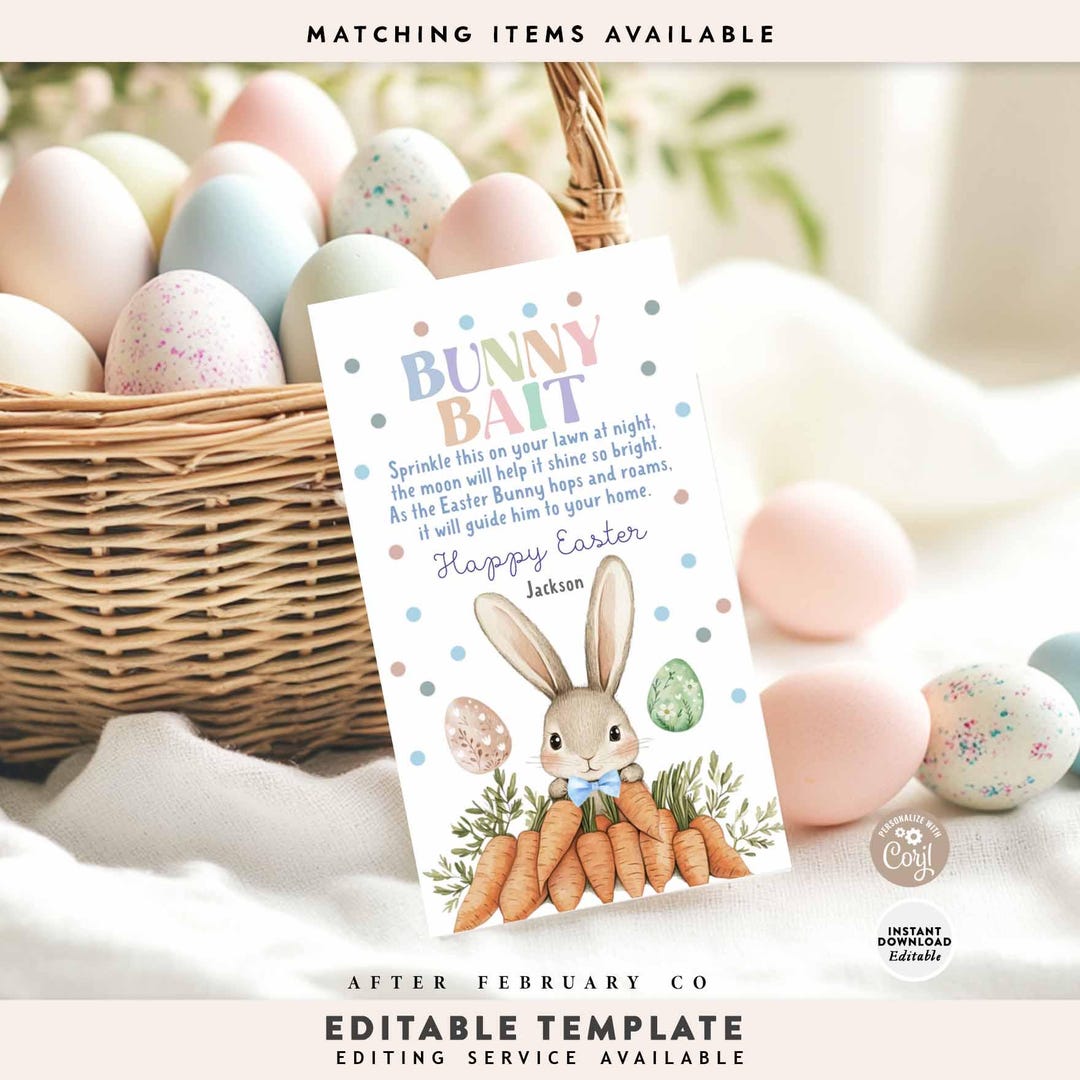 Editable Boy Bunny Bait Tag: Easter Favor Tags Printable Template ...