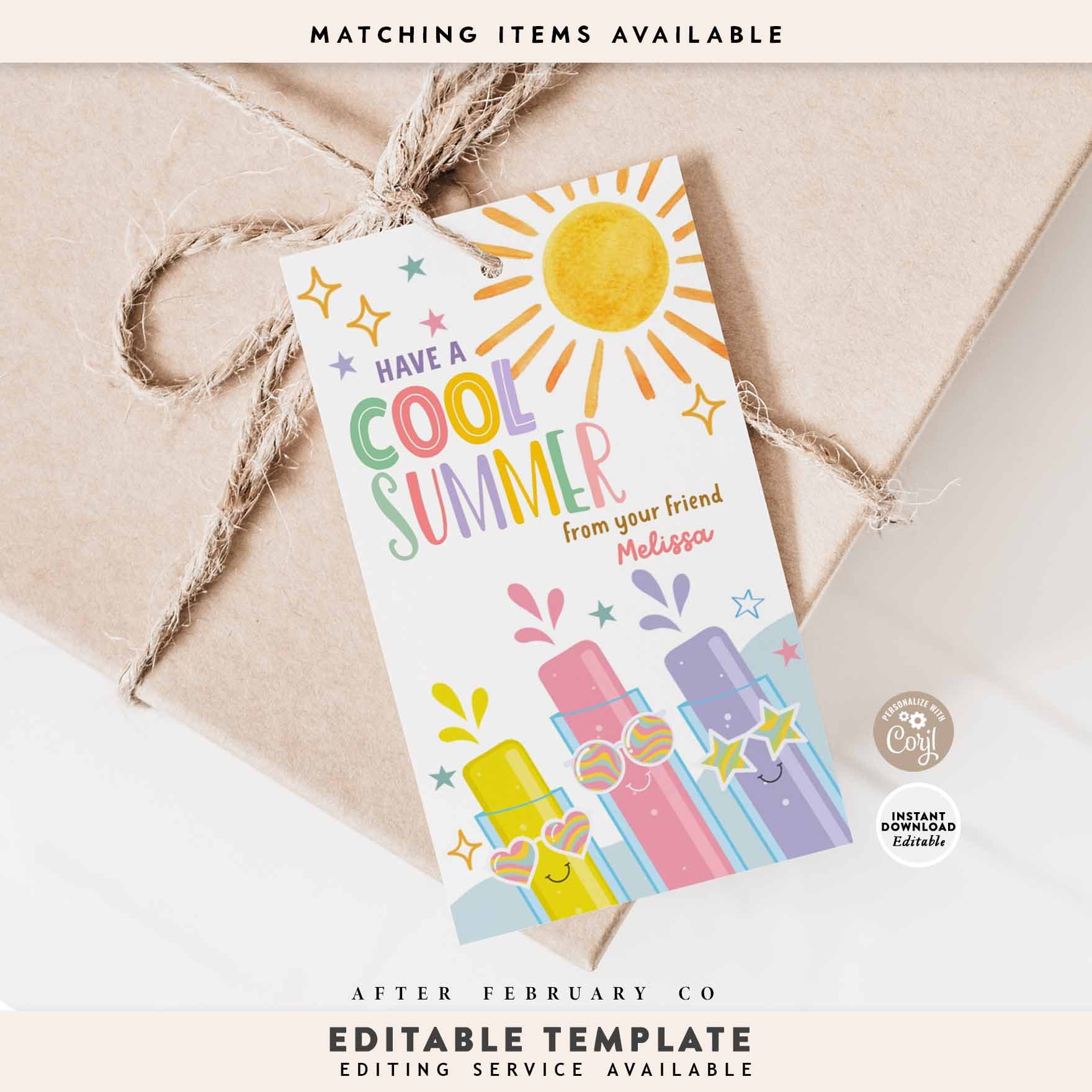 Editable Ice Pop Summer Gift Tag: Student Teacher Classmate Tags ...