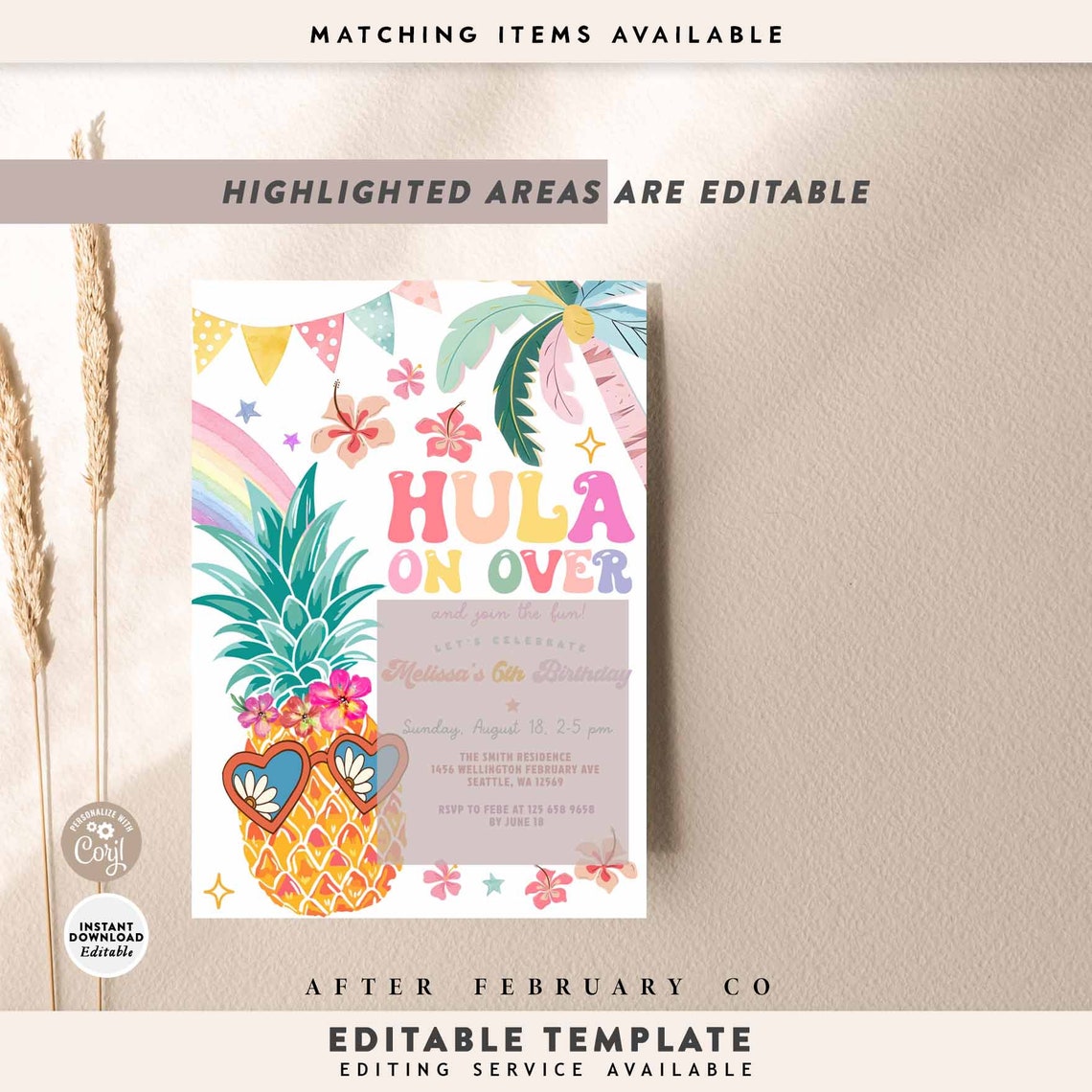 Tropical Pineapple Birthday Invitation: Hula on Over Birthday Party ...