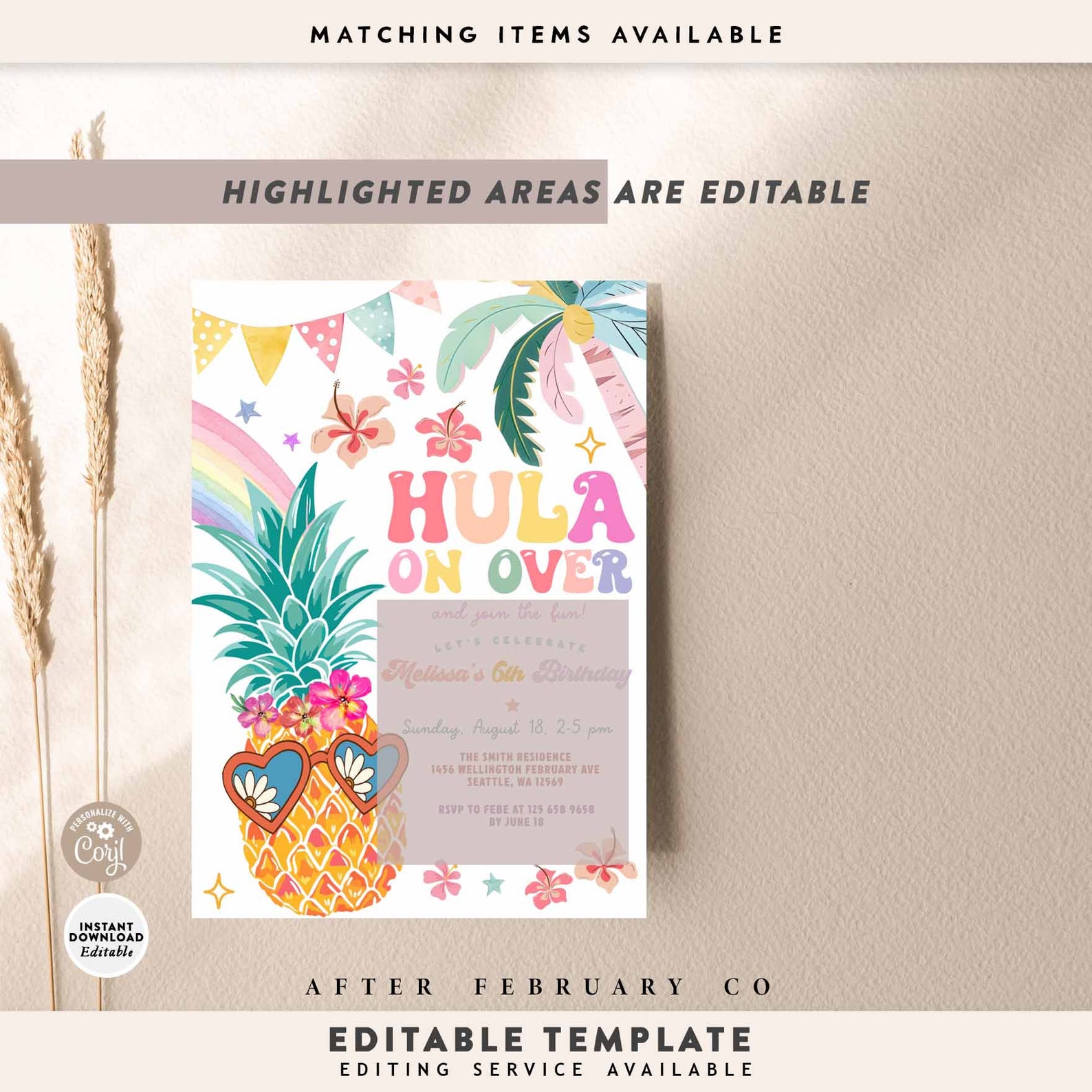 Tropical Pineapple Birthday Invitation: Hula on Over Birthday Party ...