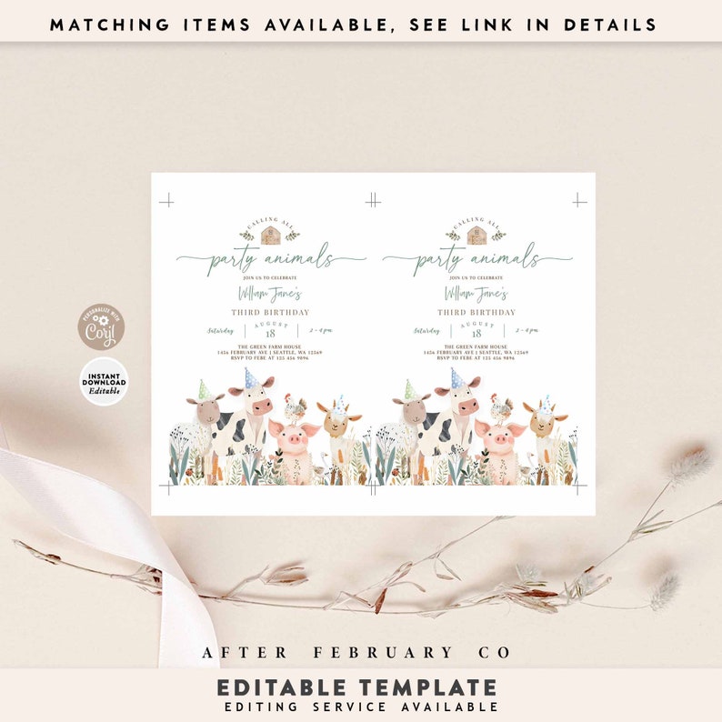 Editable Farm Animal Birthday Invitation Boho Boy Farm Calling All ...