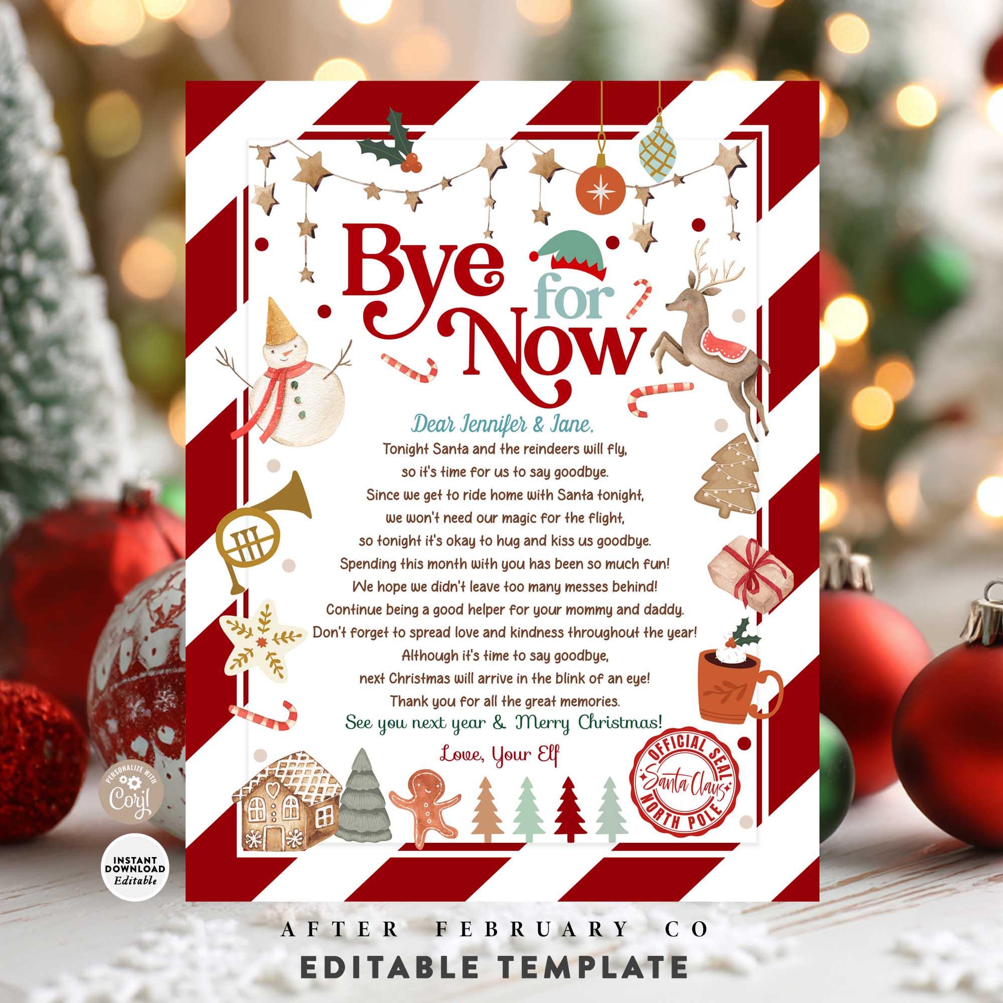 Editable Elf Bye for Now Letter: Goodbye Letters Elf Printable Template ...