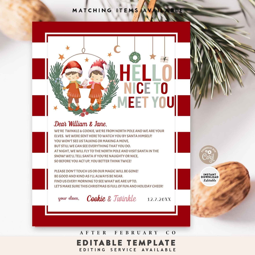 EDITABLE Boy Girl 2 Elf Elves First Arrival Letter Modern Elf Letter ...