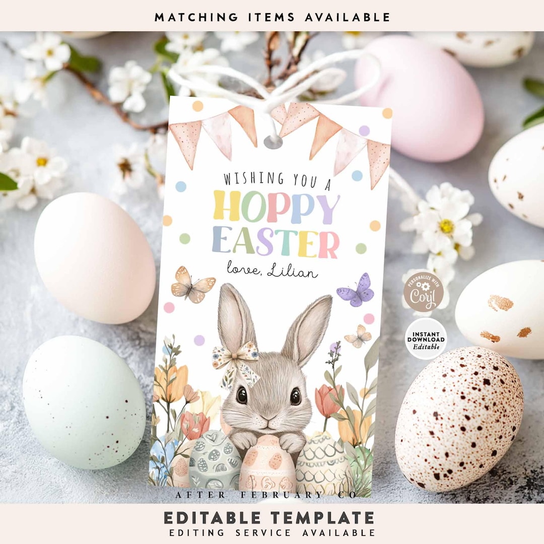 EDITABLE HOPPY Easter Bunny Tag Egg Hunt Preschool Kindergarten School ...