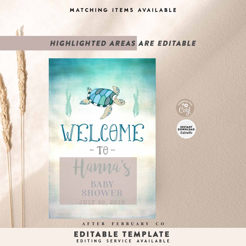 EDITABLE Sea Turtle Baby Shower Welcome Sign Under the Sea - Etsy