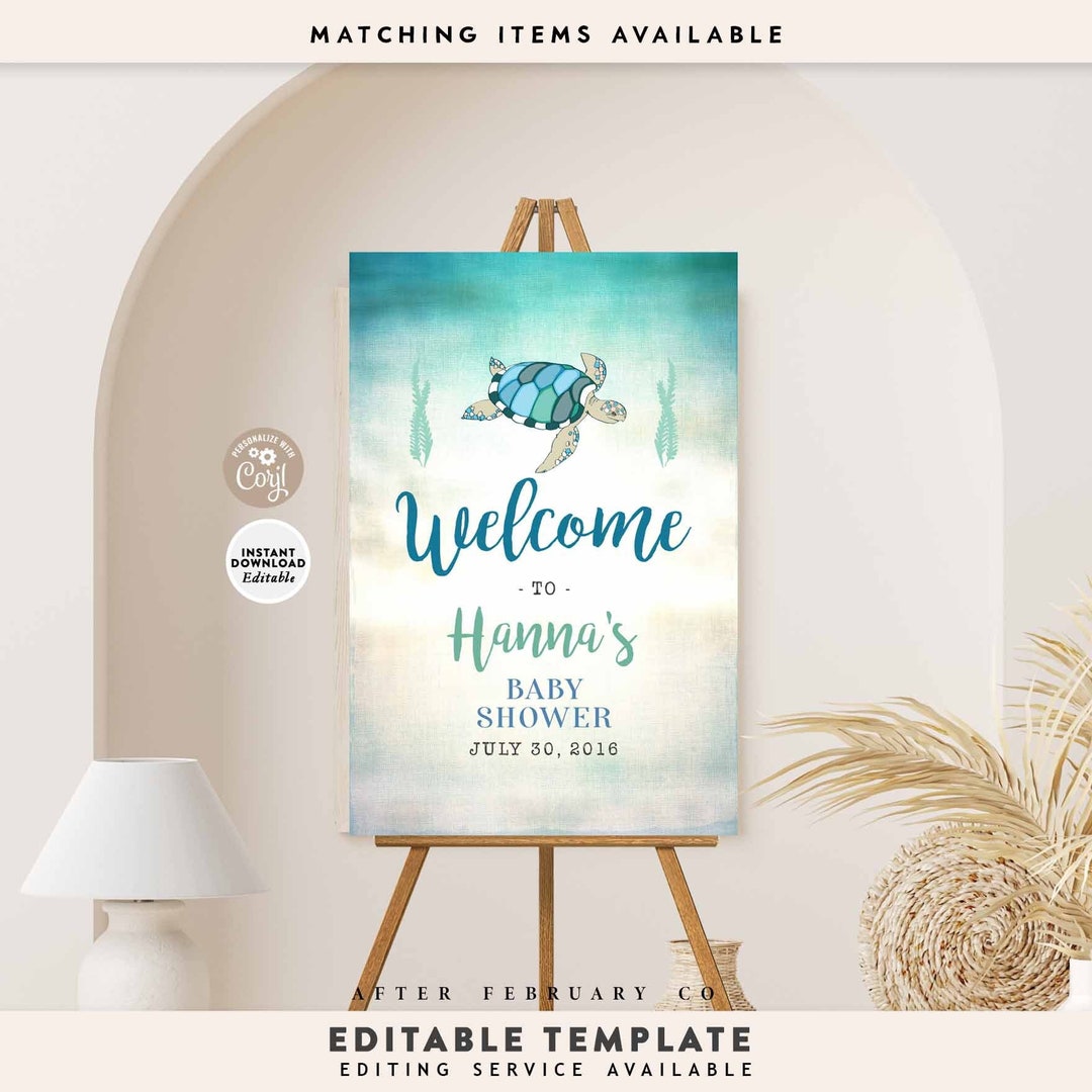EDITABLE Sea Turtle Baby Shower Welcome Sign Under the Sea Baby Shower ...