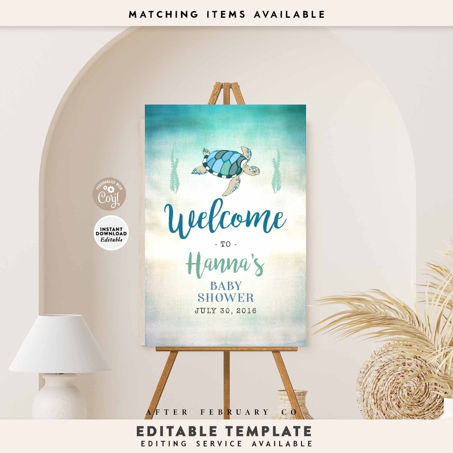 EDITABLE Sea Turtle Baby Shower Welcome Sign Under the Sea Baby Shower ...