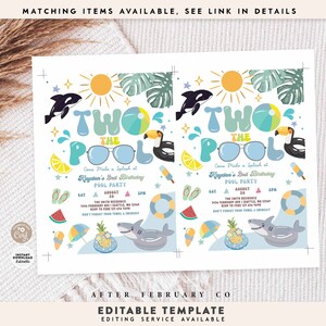 Editable Boy TWO the POOL 2nd Birthday Pool Party Invitation Whale ...