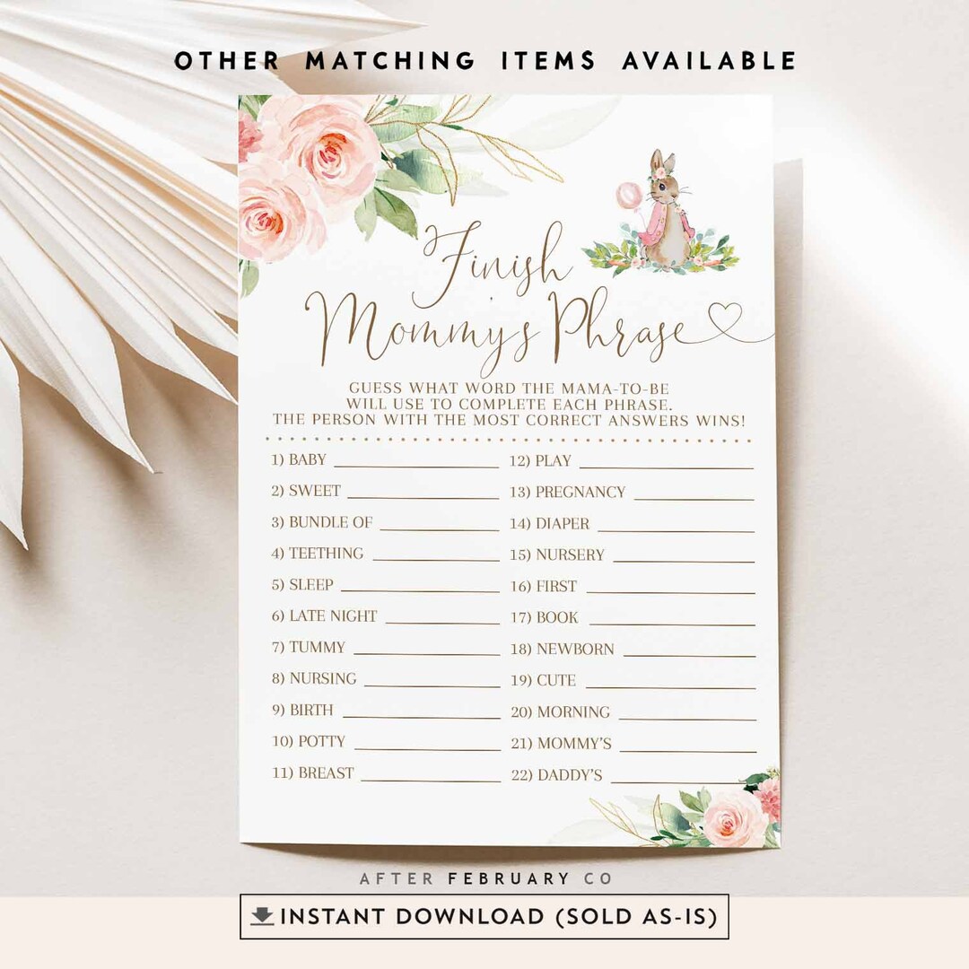 Greenery Pink Girl Flopsy Peter Rabbit Baby Shower Finish Mommy's ...