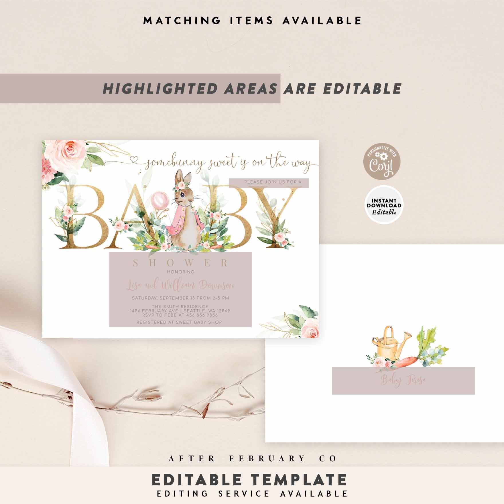 EDITABLE Greenery Flopsy Pink Peter Rabbit Some Bunny Sweet - Etsy