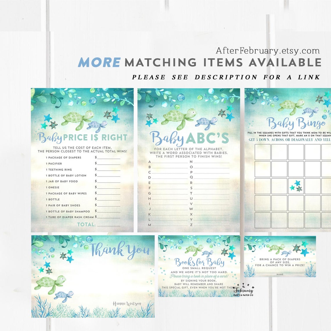 Sea Turtle Baby Bingo Printable Baby Shower Bingo Games - Etsy