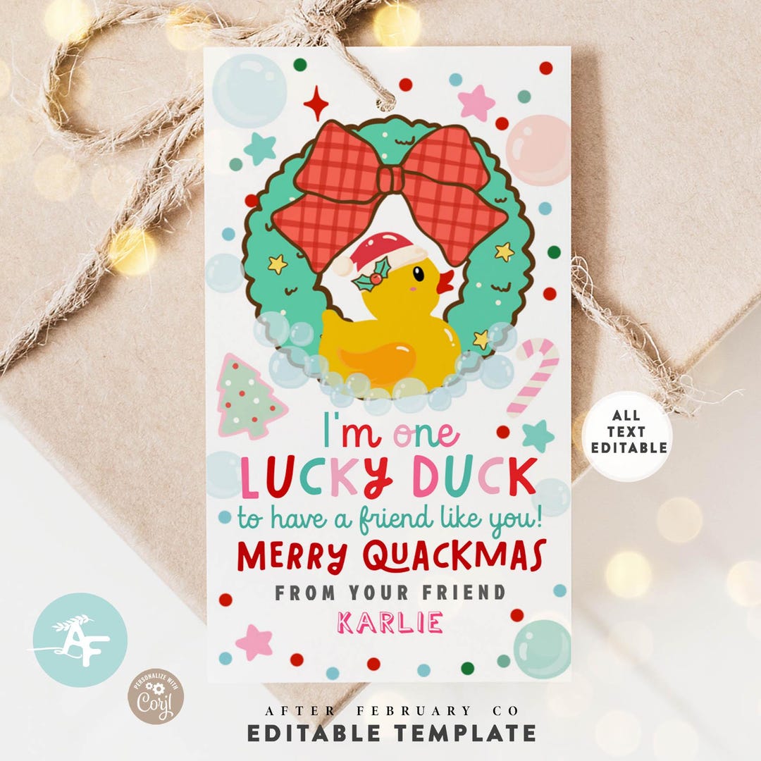 One Lucky Rubber Duck Christmas Gift Tags: Kids Funny Holiday Tags ...