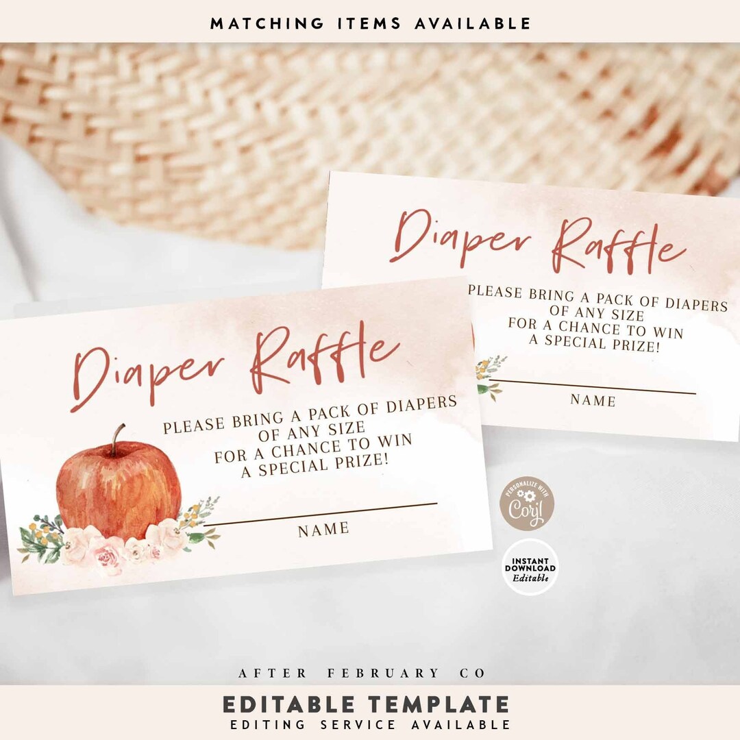 EDITABLE Blush Pink Boho Apple Fall Bohemian Boho Diaper Raffle Ticket ...