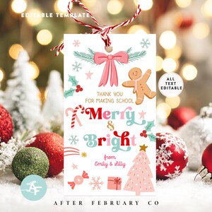 Christmas Teacher School Tag, Merry and Bright All Text Editable ...