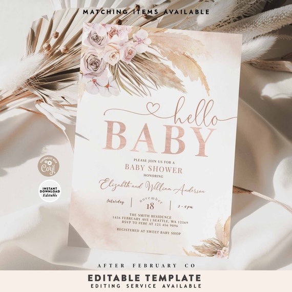 Invitations Paper Boho Girl Baby Shower Pampas Grass Baby Shower Invite ...