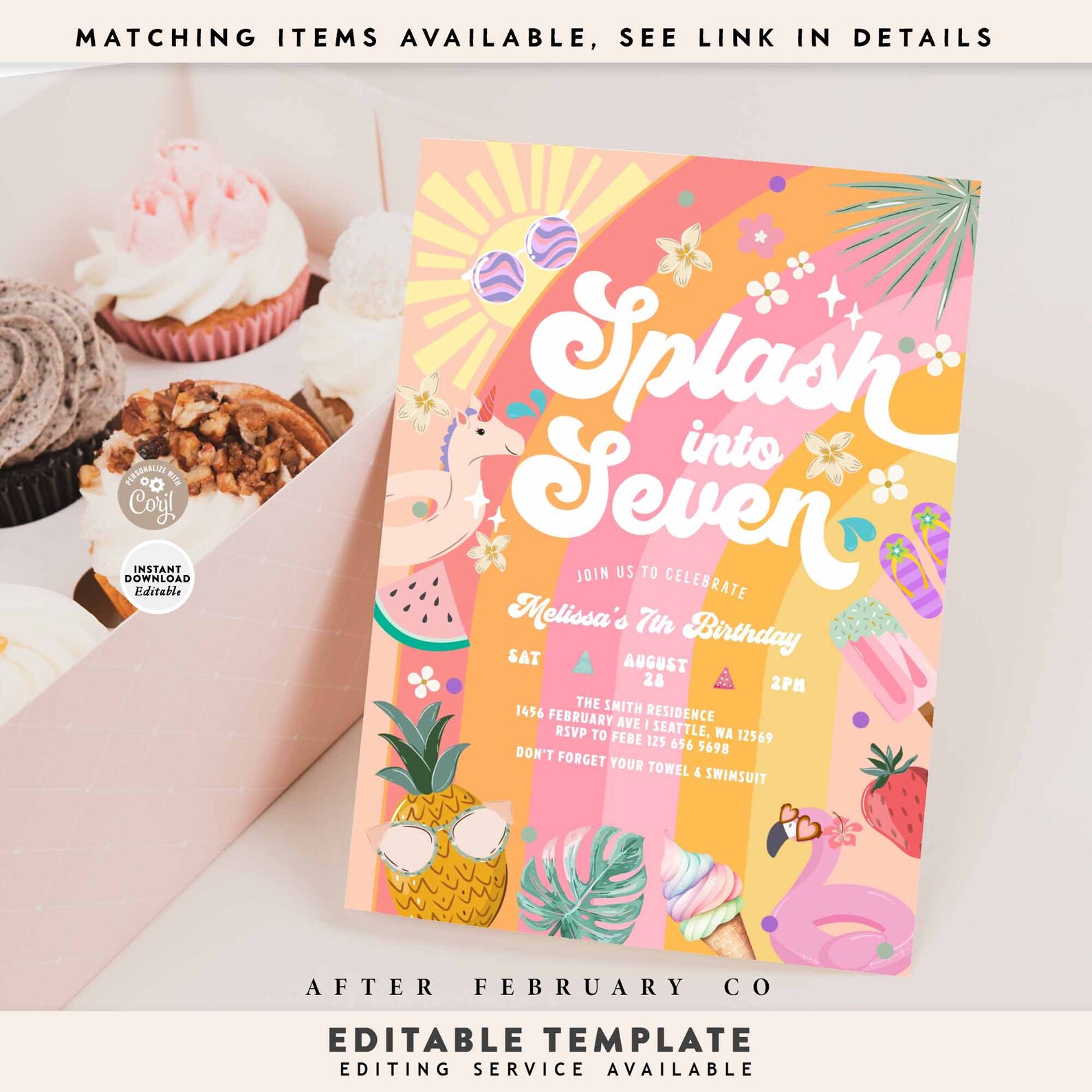 Splash Into Seven 7th Birthday Pool Party Invitation: Swimming Invite ...