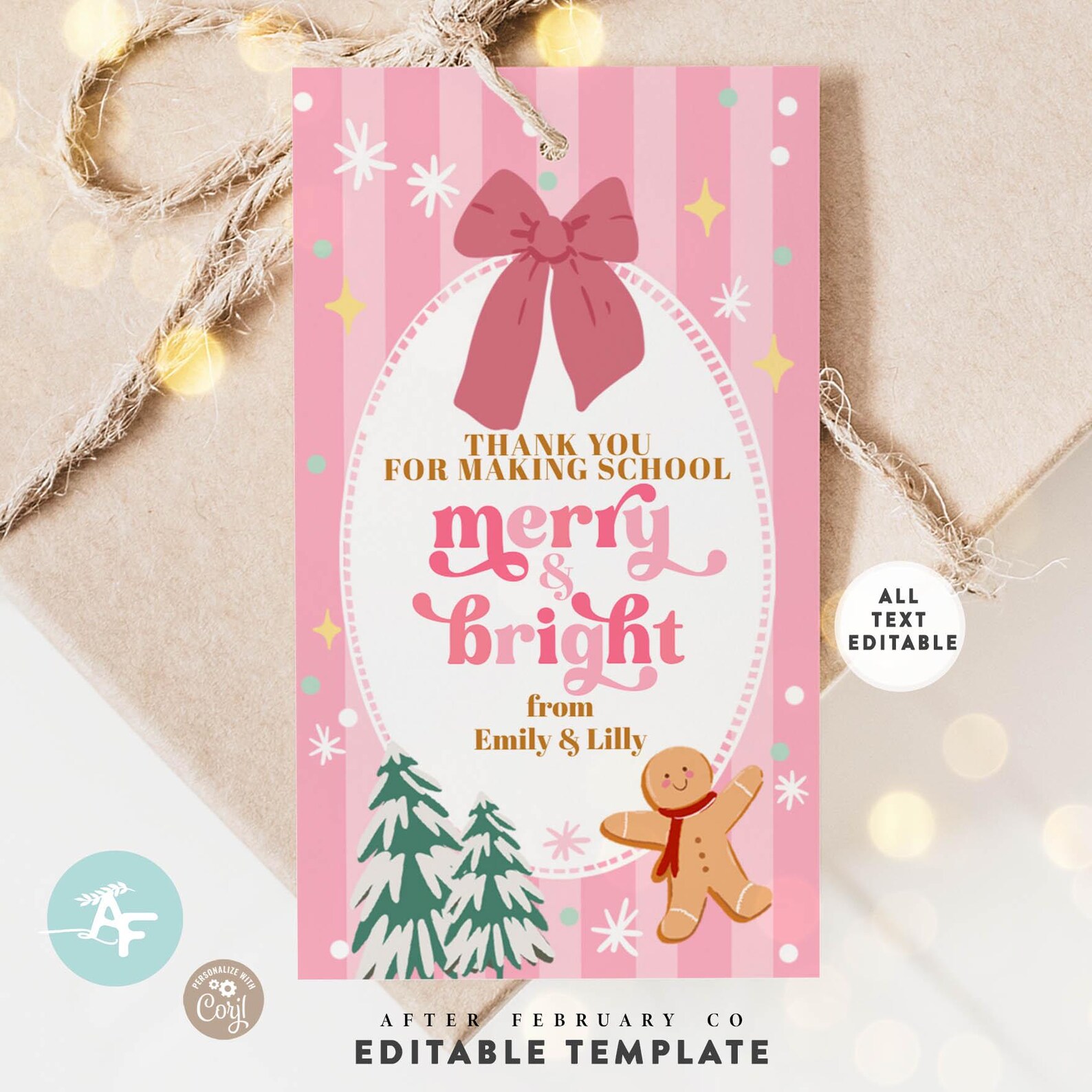 Teacher Merry and Bright Tags: Teacher Pink Holiday Christmas Tag ...