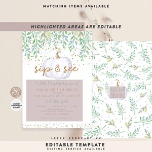 EDITABLE Sip and See Boy Pumpkin Sip and See Fall Sip and See Blue Gold ...