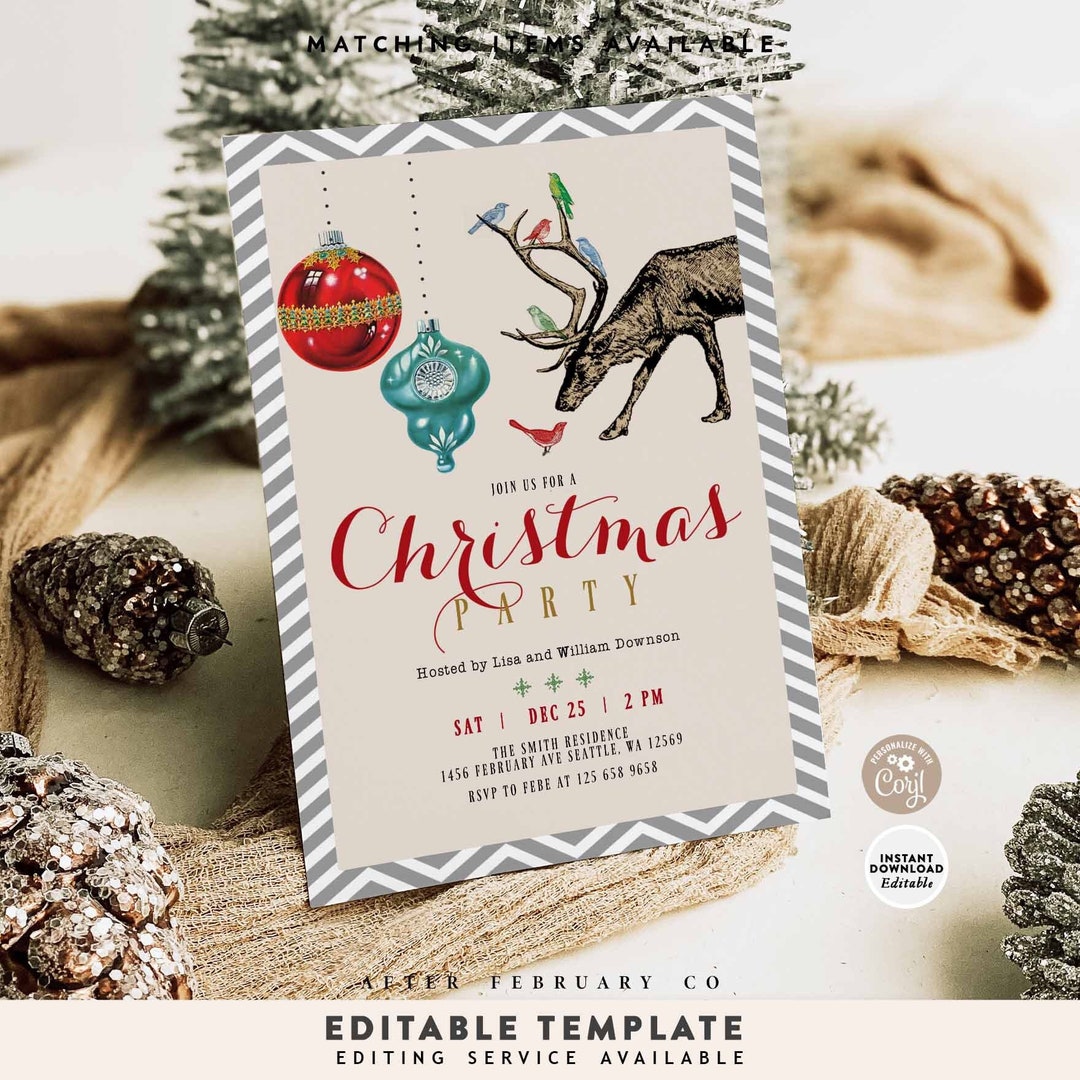 Editable Rustic Holiday Party Invitations Holiday Invite Christmas ...