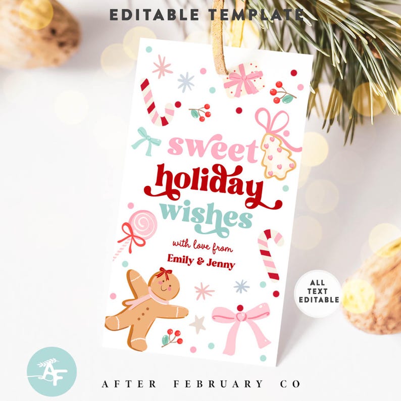 Editable Sweet Holiday Wishes Tags: Christmas Teacher Staff Treat Tag ...