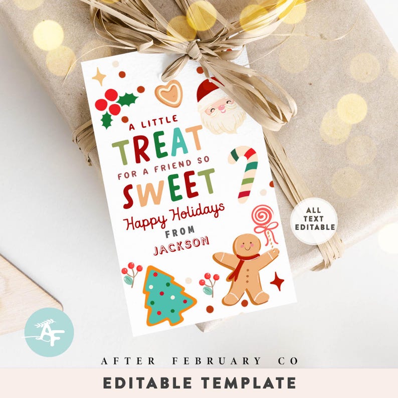 Editable Kids Christmas Treat Tag: School Holiday Favor Tags Printable ...