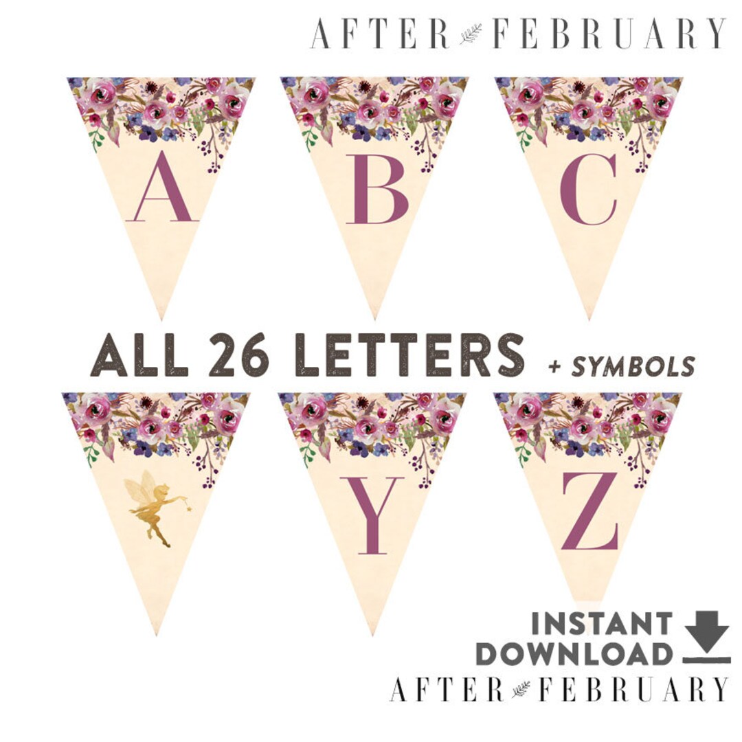 Printable Pennant Party All Letters Banner Plum Purple Floral - Etsy