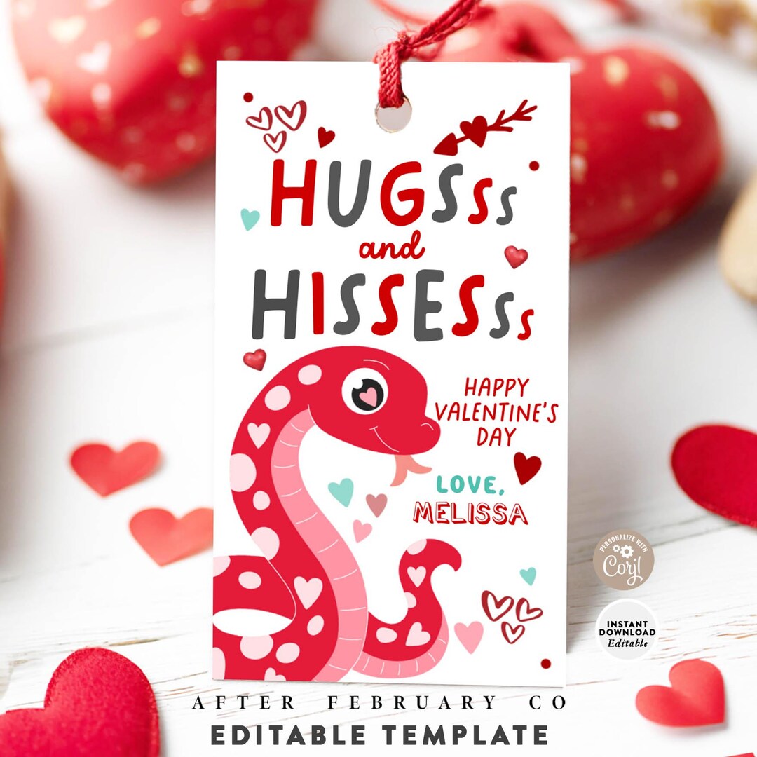 Valentines Day Snake Hugs and Hisses Gift Tags: Reptile Classroom ...