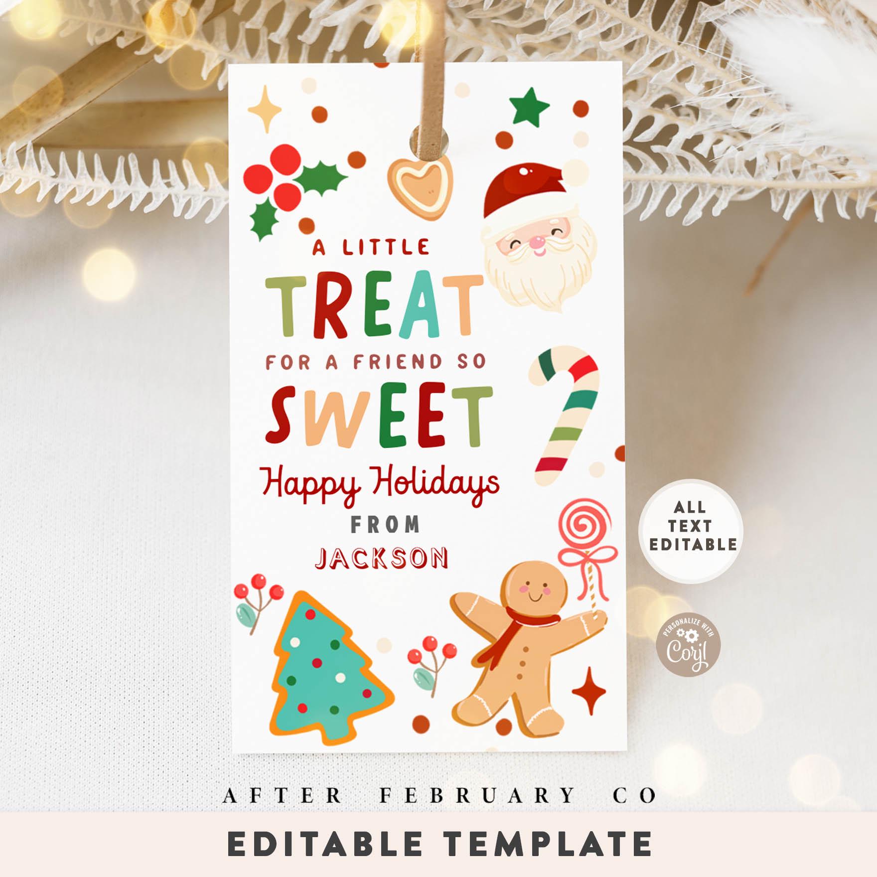 Editable Kids Christmas Treat Tag: School Holiday Favor Tags Printable ...