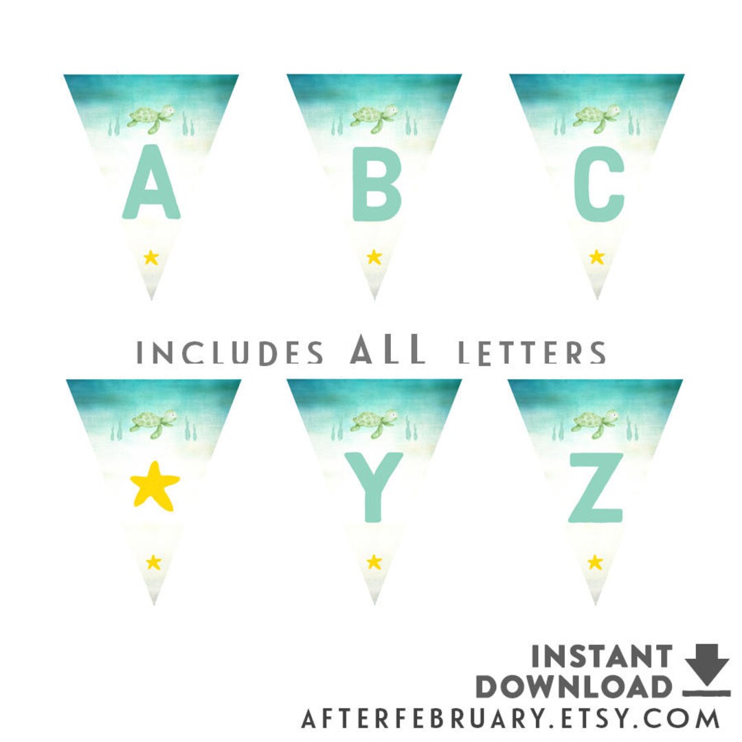 Turtle Baby Shower Banner: Under the Sea Pennant Decorations (instant ...