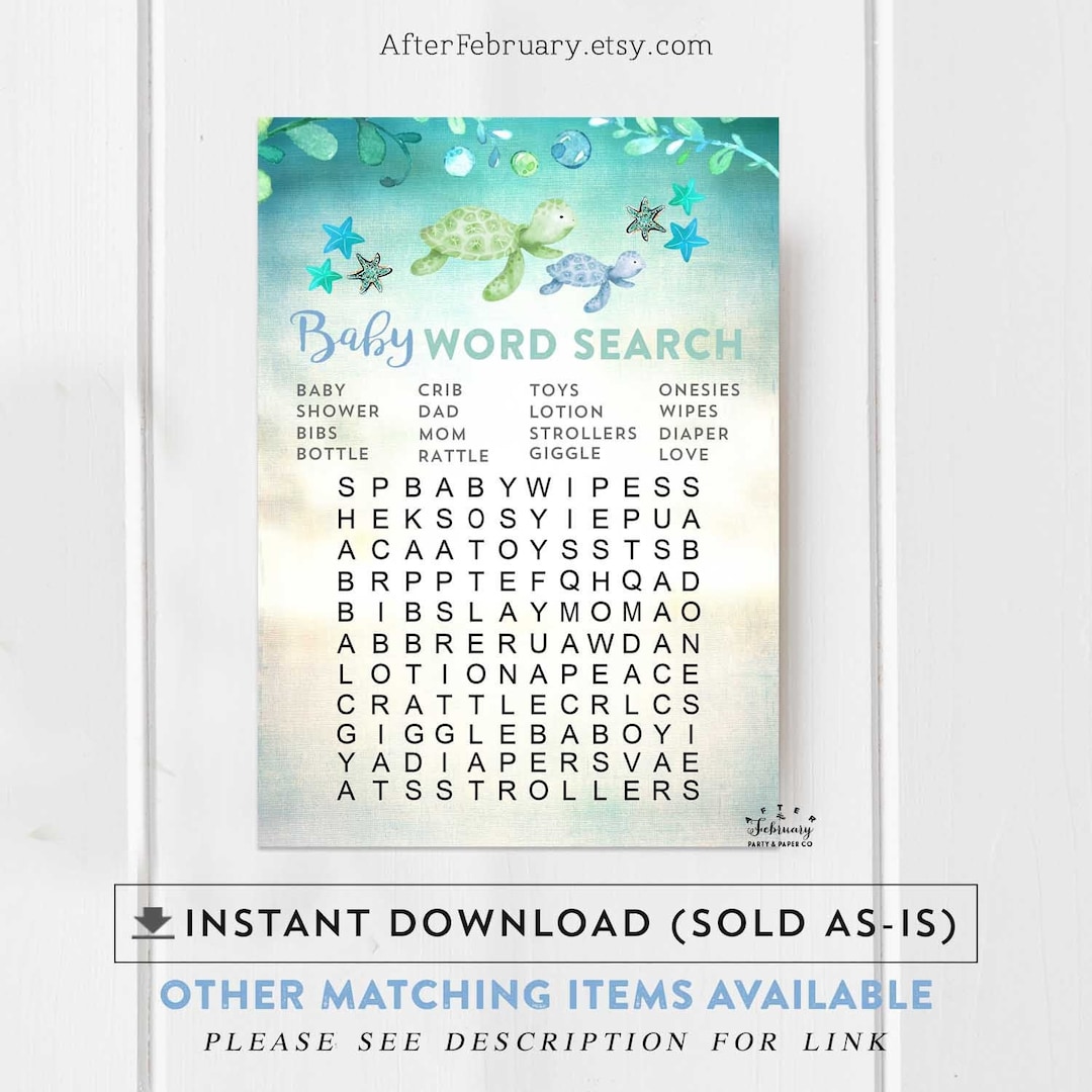 Sea Turtle Word Search Under the Sea Undersea Turtle Boy Baby Boy ...