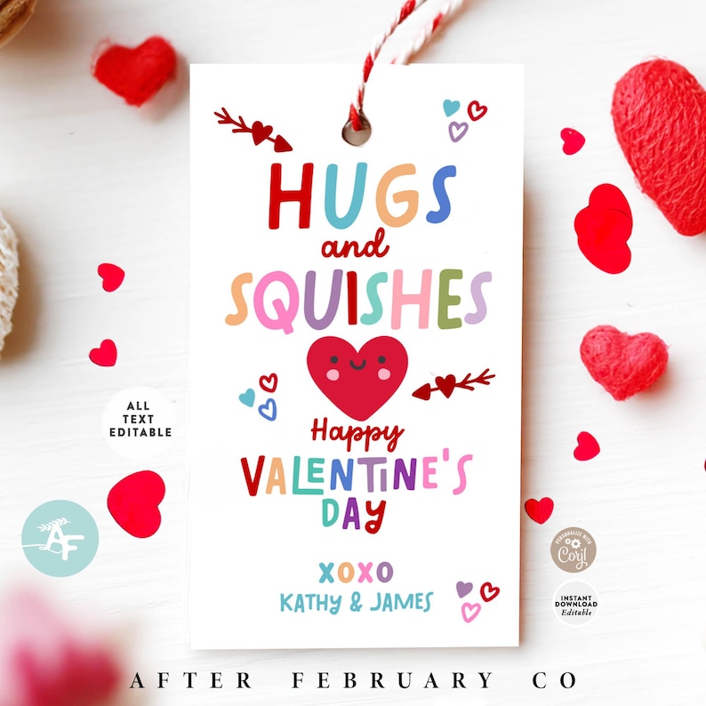 Squishy Kids Valentines Gift Tags Hugs and Squishes Squish Tag ...