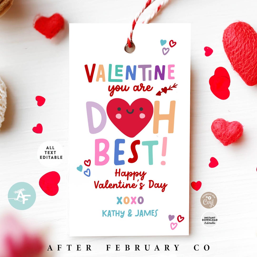 You Are Doh Best Kids Valentine's Day Tag: Non Candy Playdoh Valentine ...