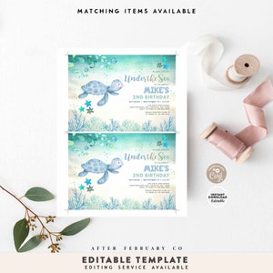 Editable ANY AGE Sea Turtle Birthday Invitation Boy Under the Sea ...