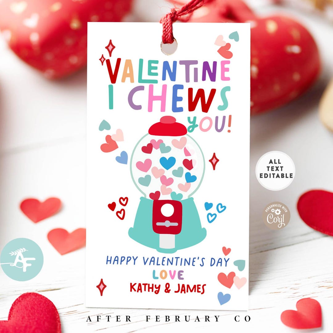 I Chews You Valentines's Day Tag Gumball Machine Bubble Gum Tags ...