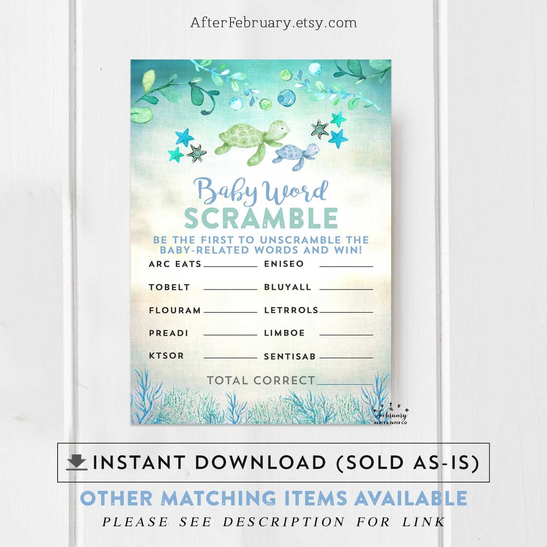 Sea Turtle Baby Word Scramble Game Under the Sea Undersea Turtle Boy ...