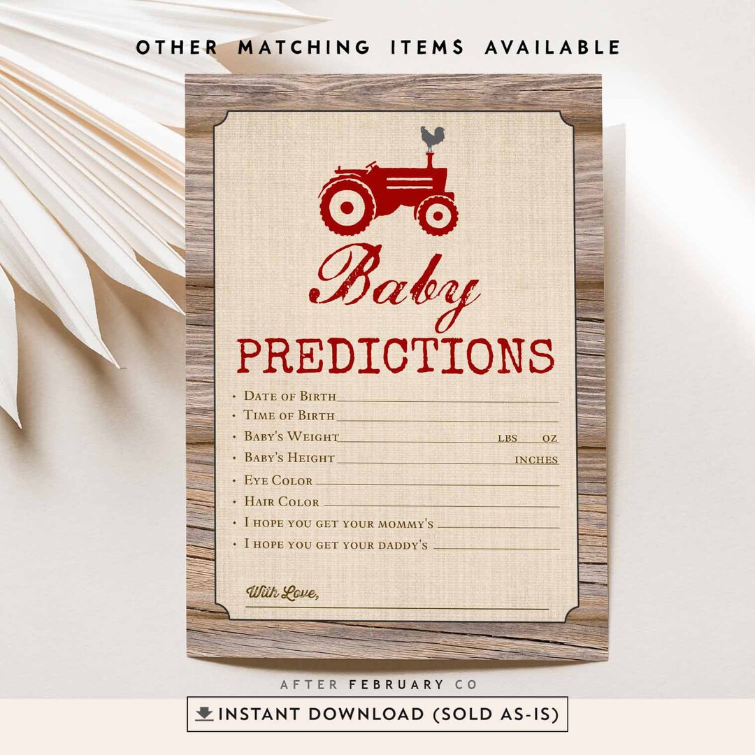 Red Tractor Rustic Farm Baby Predictions Game Baby Shower Boy Rustic ...