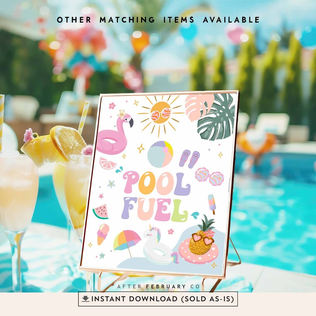 Girl Pool Splash Pool Fuel Table Sign Pool Birthday Summer Party Decor ...