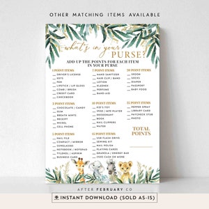 Safari Animals What's in Your Purse Game Greenery Gold Gender Neutral ...