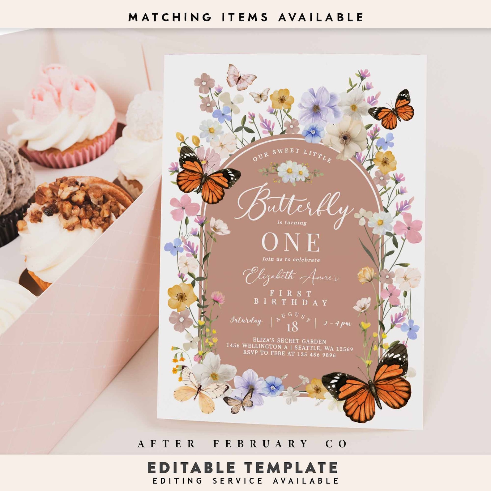 EDITABLE ANY AGE Butterfly Wildflower Birthday Invitation Monarch ...