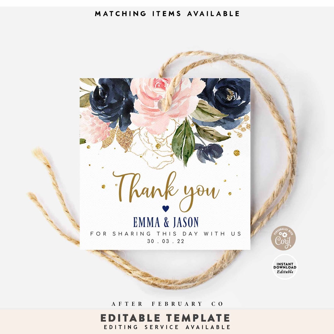 EDITABLE Blush Pink Navy Gold Wedding Favor Tags Baby Shower - Etsy