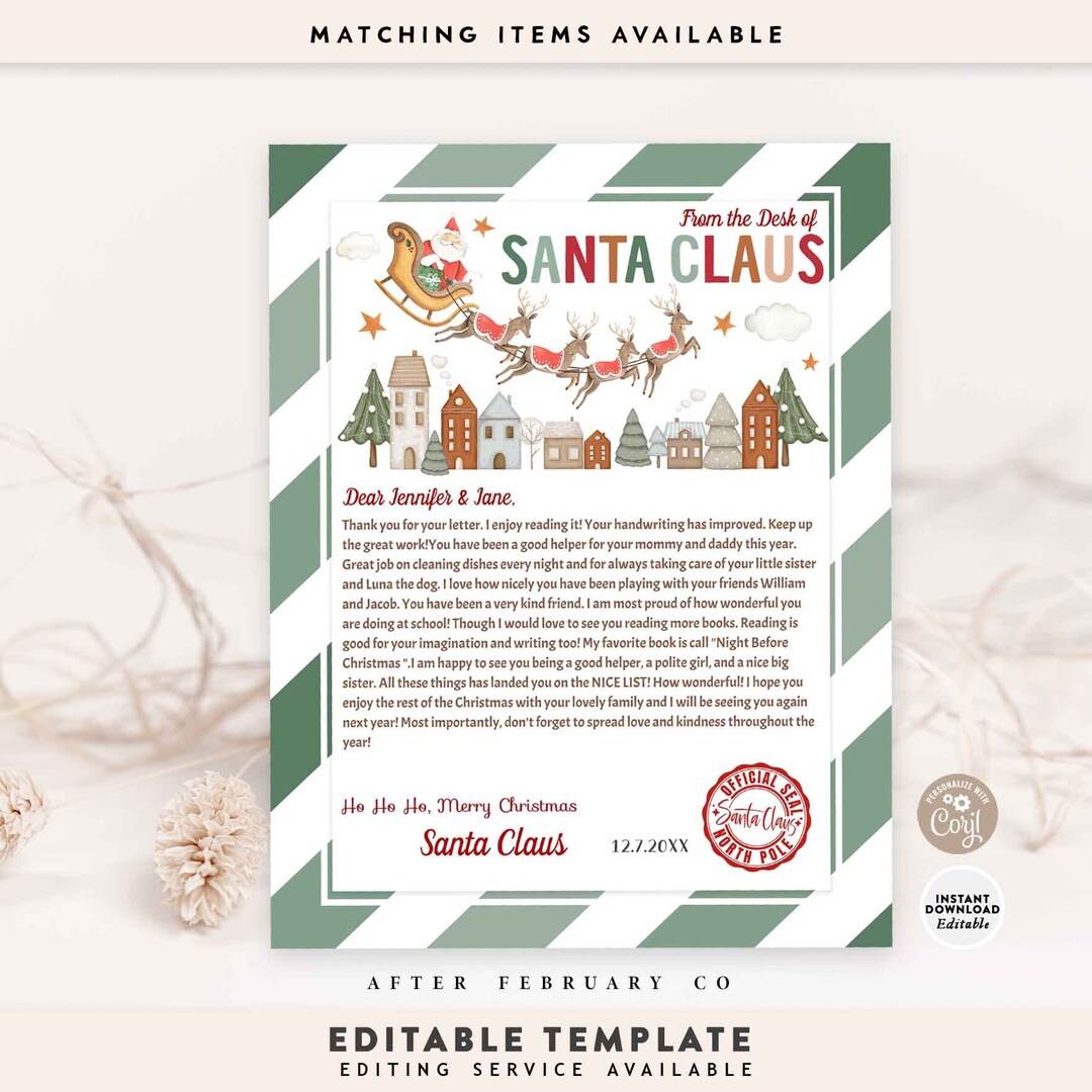 EDITABLE Letter From Santa Official Greeting Letter From Santa Modern ...