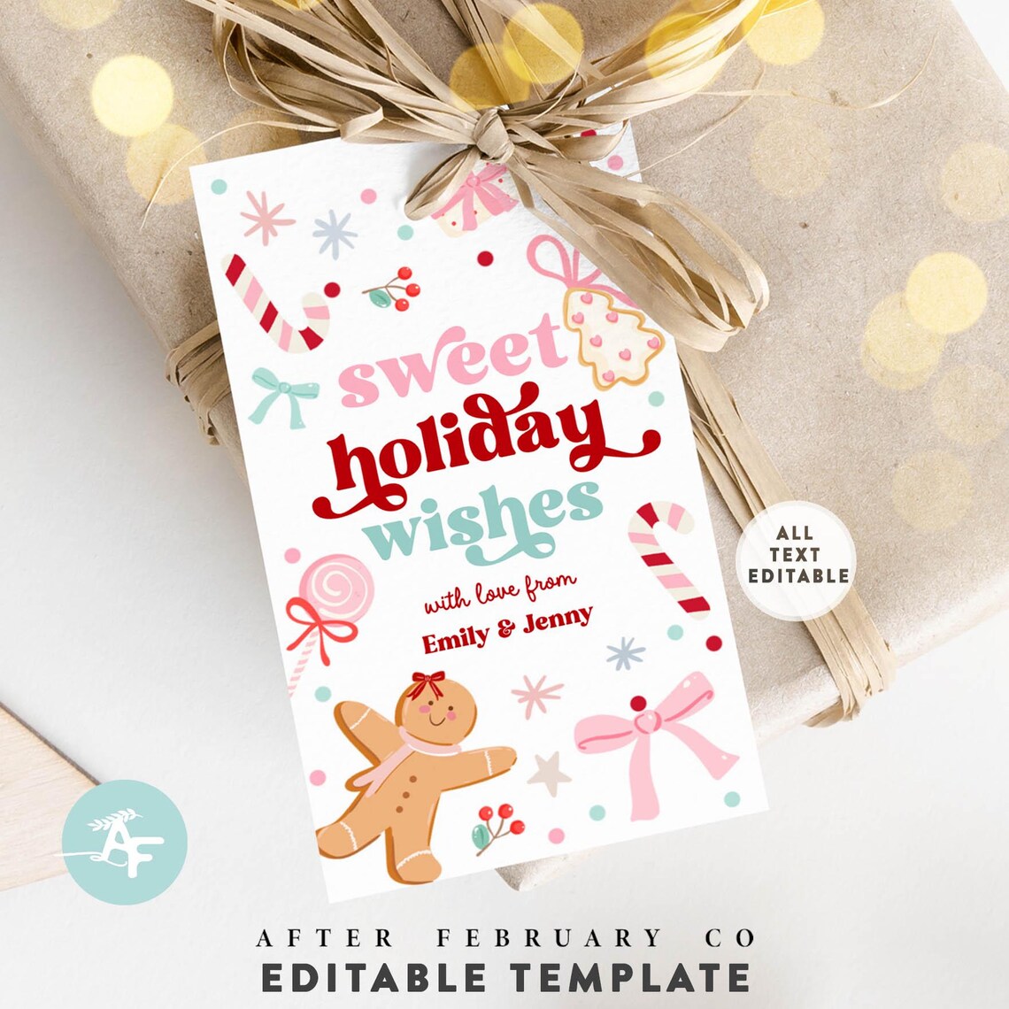 Editable Sweet Holiday Wishes Tags: Christmas Teacher Staff Treat Tag ...