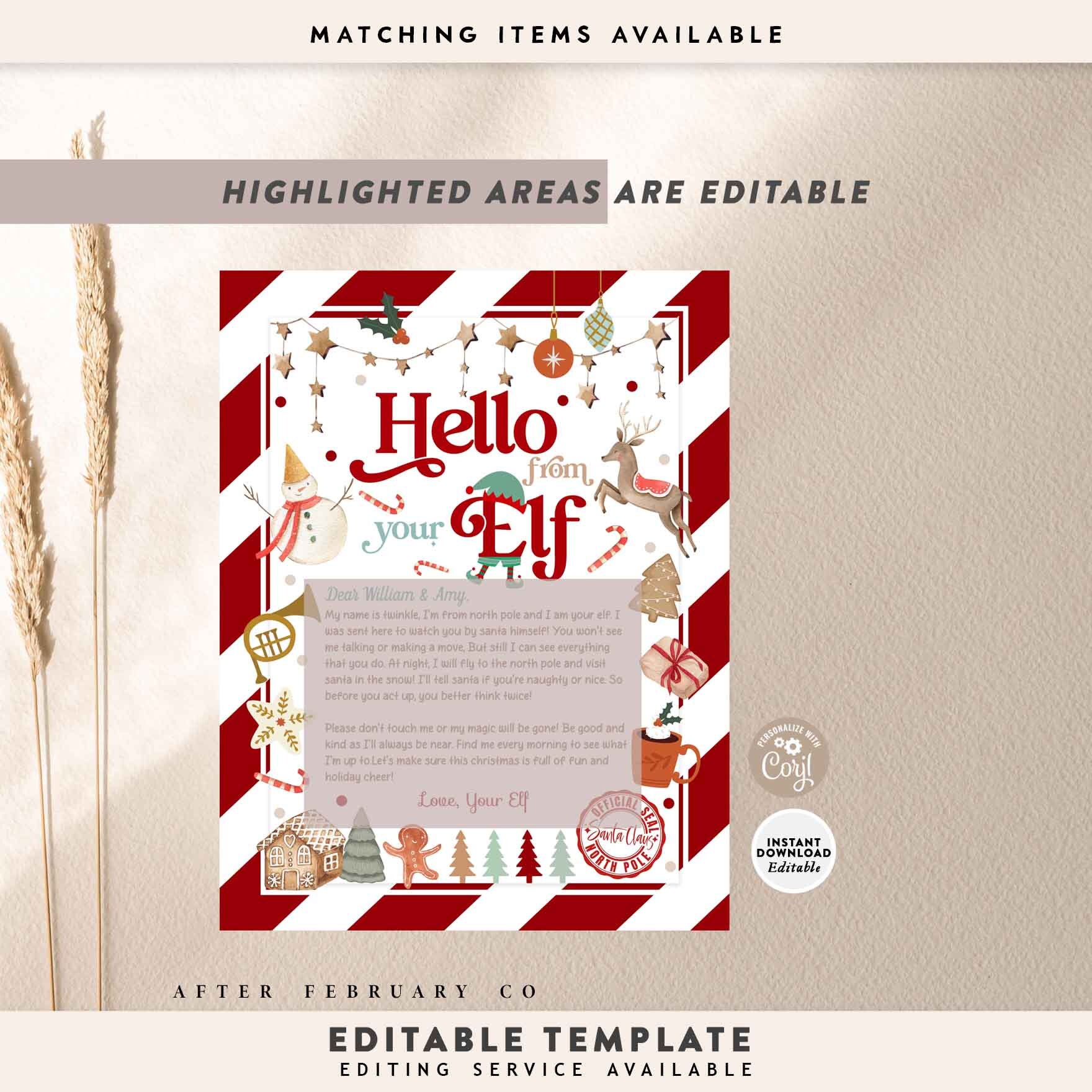 Editable Elf First Arrival Letter: Hello Letters From Elf Printable ...