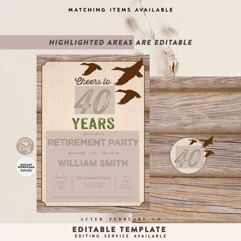 Editable Rustic Retirement Invitation Retirement Party Duck Hunting ...