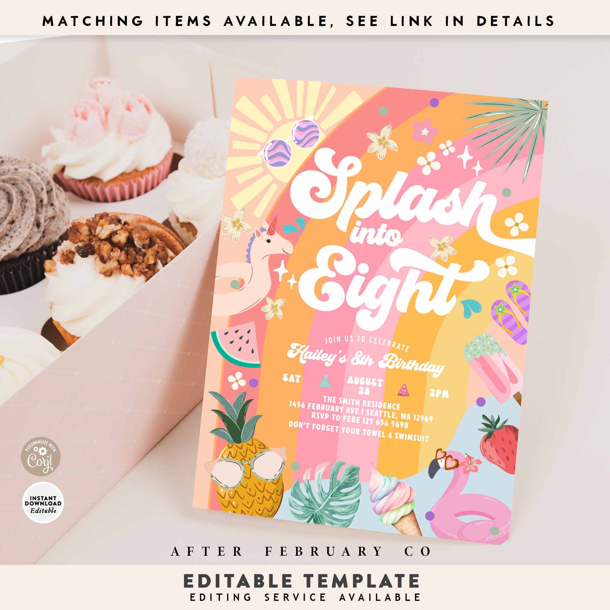 Splash Into Eight 8th Birthday Pool Party Invitation: Swimming Invite ...