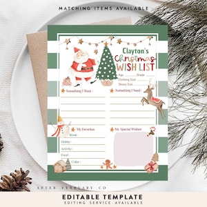 Editable Green Christmas Wish List Letter to Santa Claus Christmas Eve ...