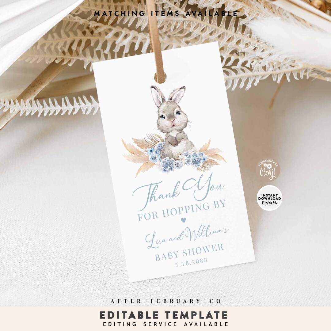 EDITABLE Blue Pampas Grass Boho Easter Bunny Rabbit Thank You for ...