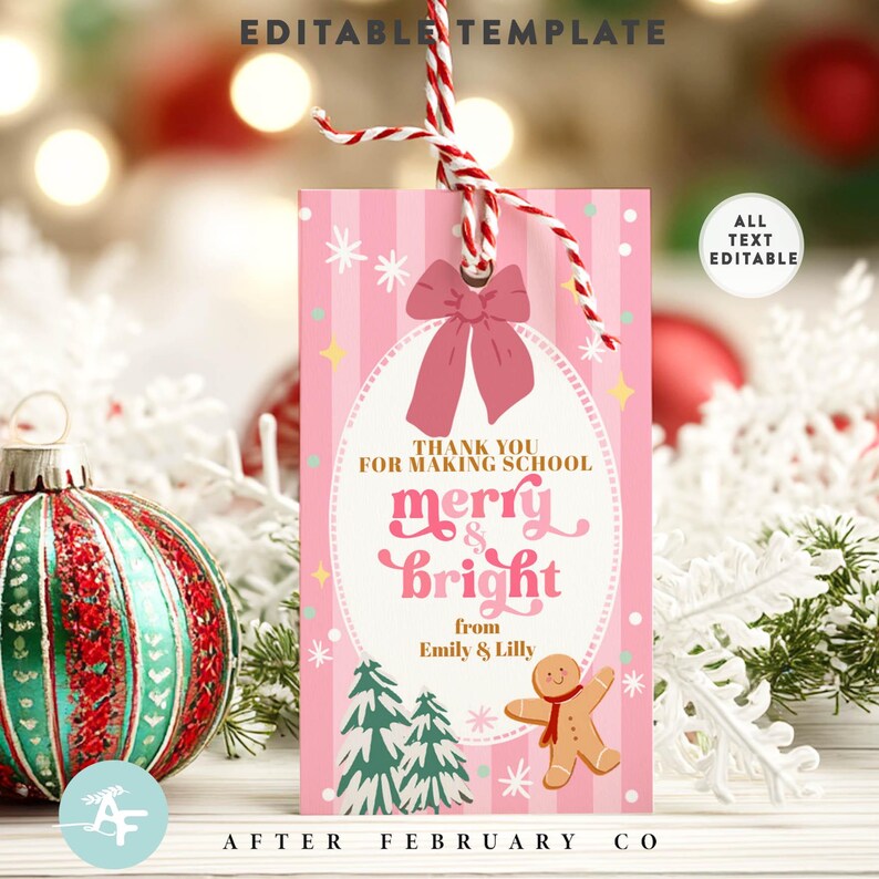 Teacher Merry and Bright Tags: Teacher Pink Holiday Christmas Tag ...