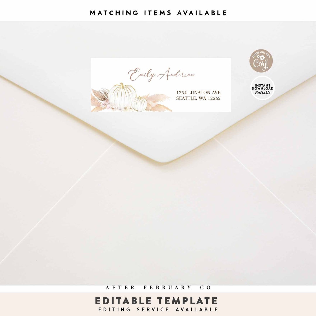 EDITABLE Pampas Grass Pink White Pumpkin Avery 5160 Return Address ...
