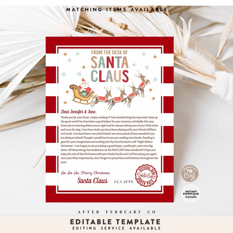 EDITABLE Letter From Santa Official Greeting Letter From Santa Modern ...